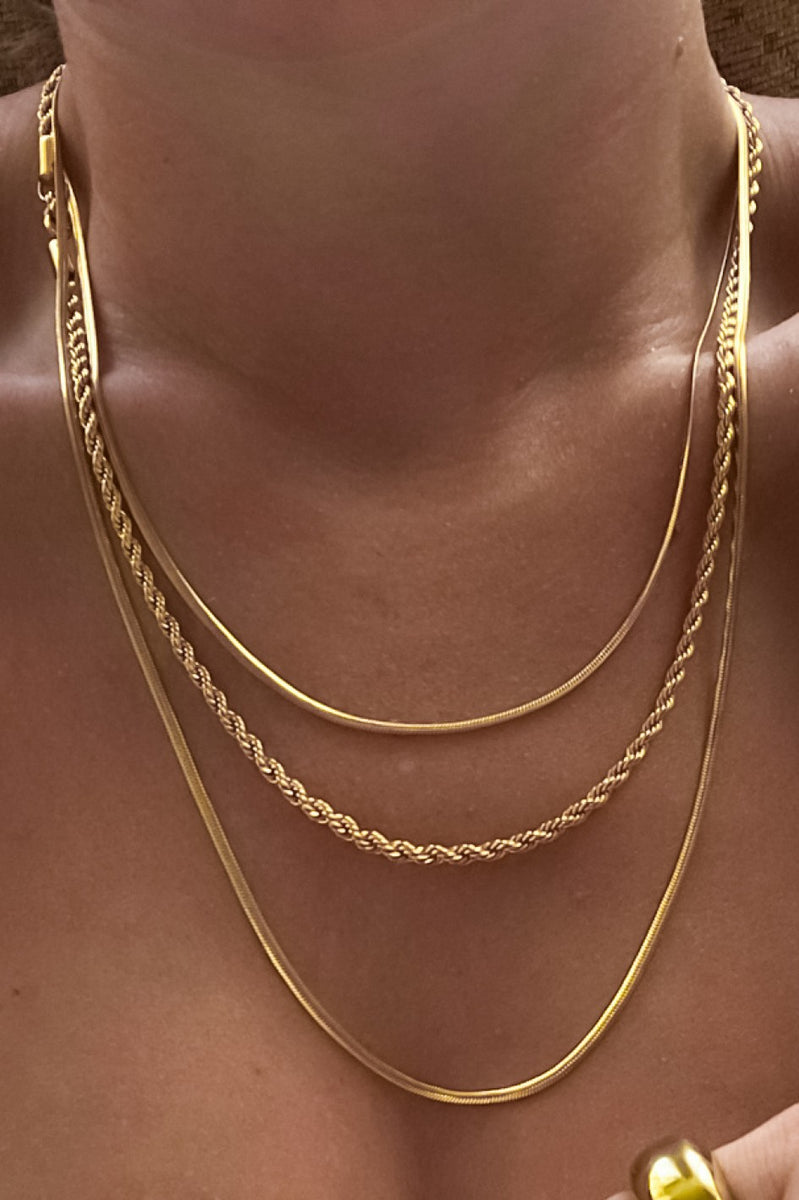 Triple-Layer Gold Chain Necklace – Elegant Layered Rope, Snake, and He ...